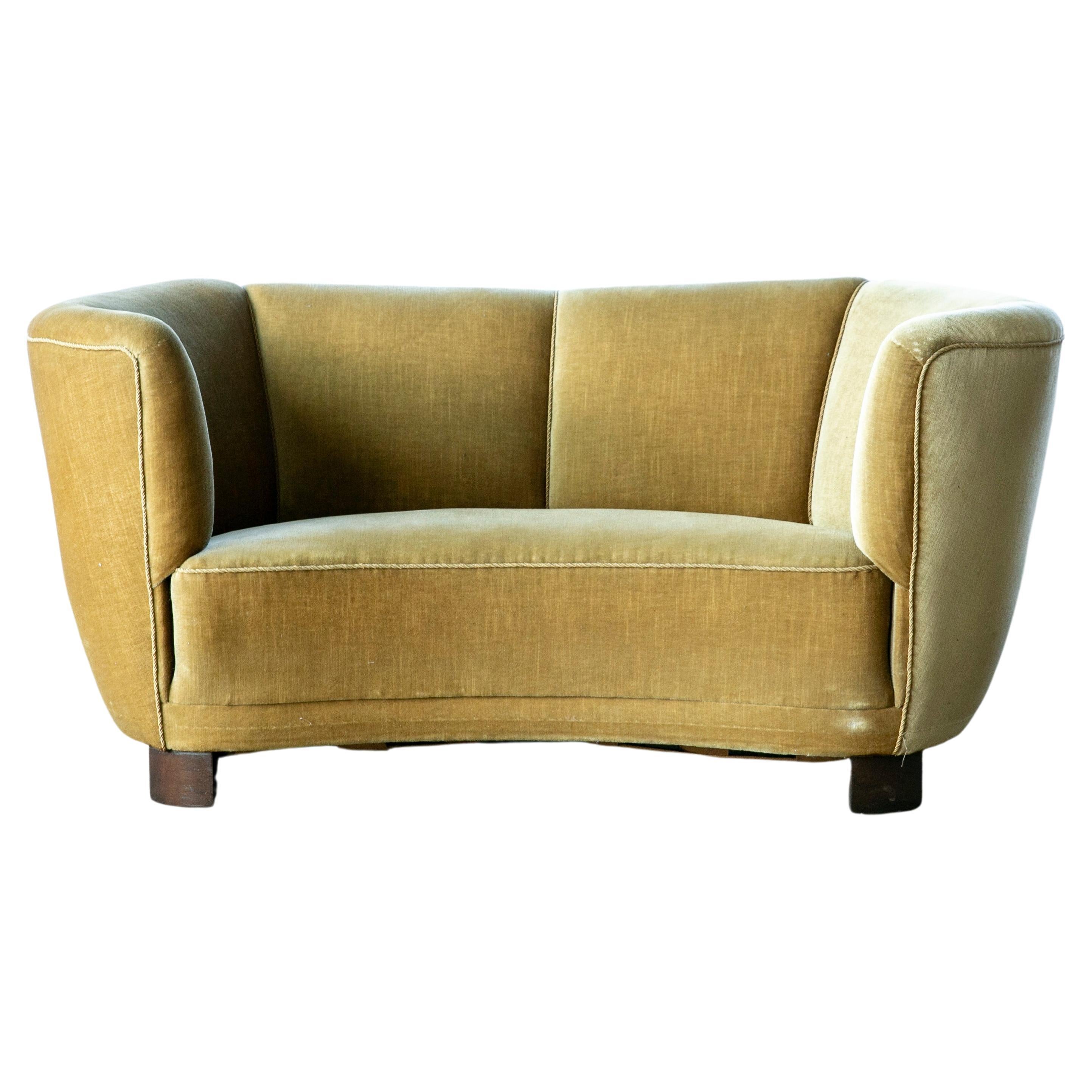 Danish 1940's Banana Shaped Curved Loveseat or Sofa Covered in Beige ...