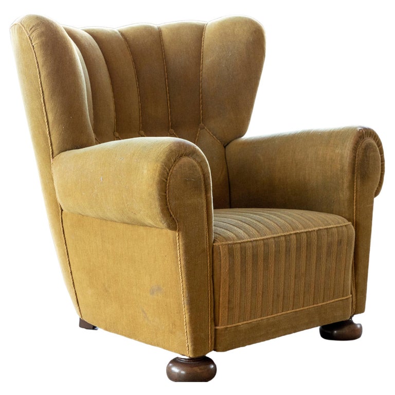Danish 1940's Fritz Hansen Style Large Club Chair in Wool with Channel ...