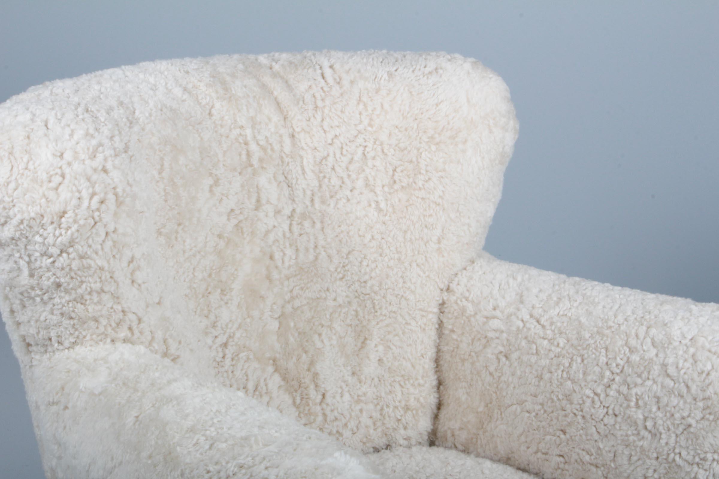 Danish 1940s Lounge Chair, Lambskin at 1stDibs