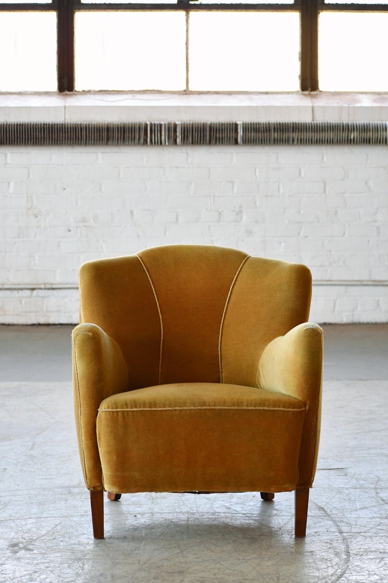 Danish 1940s Low Easy Chair in Yellow Mohair at 1stDibs