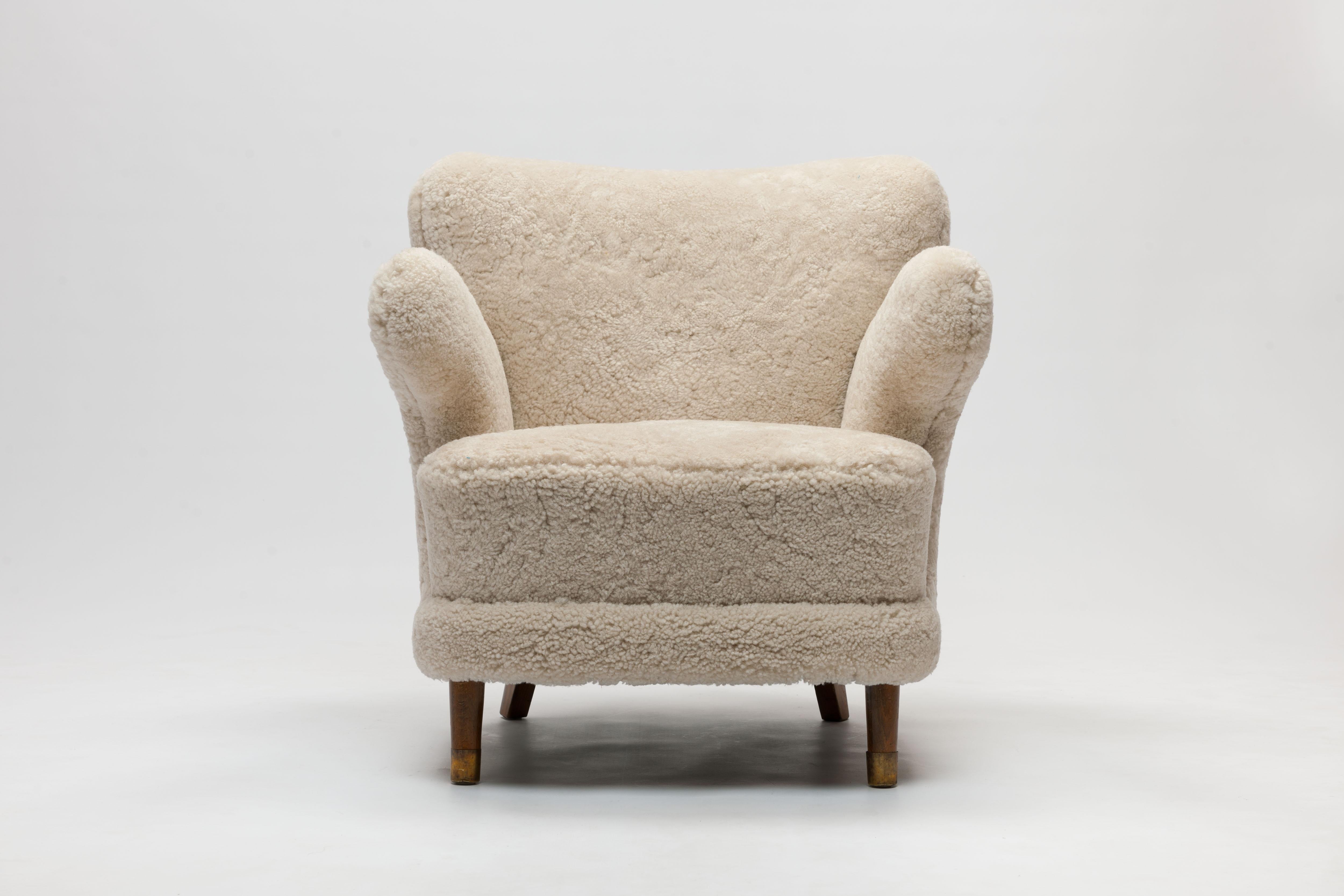 Danish 1940s Sheepskin Lady Bear Chair with Brass Toes at 1stDibs ...