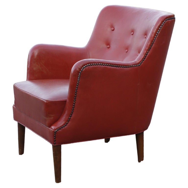 Chaise en cuir rouge Danish 1940ties En vente sur 1stDibs