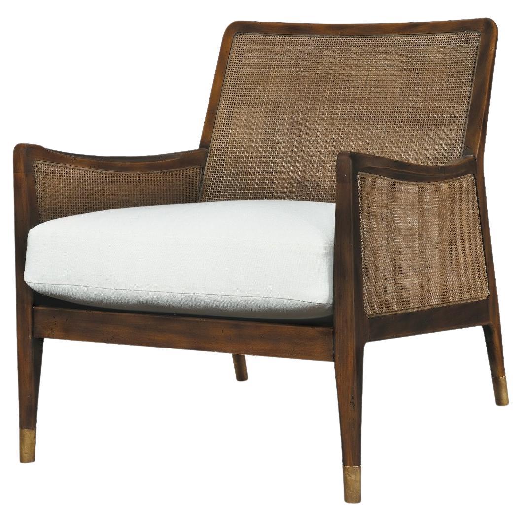 Pierre Jeanneret Inspired Wood Rhone Chair with Double Caned Back and ...
