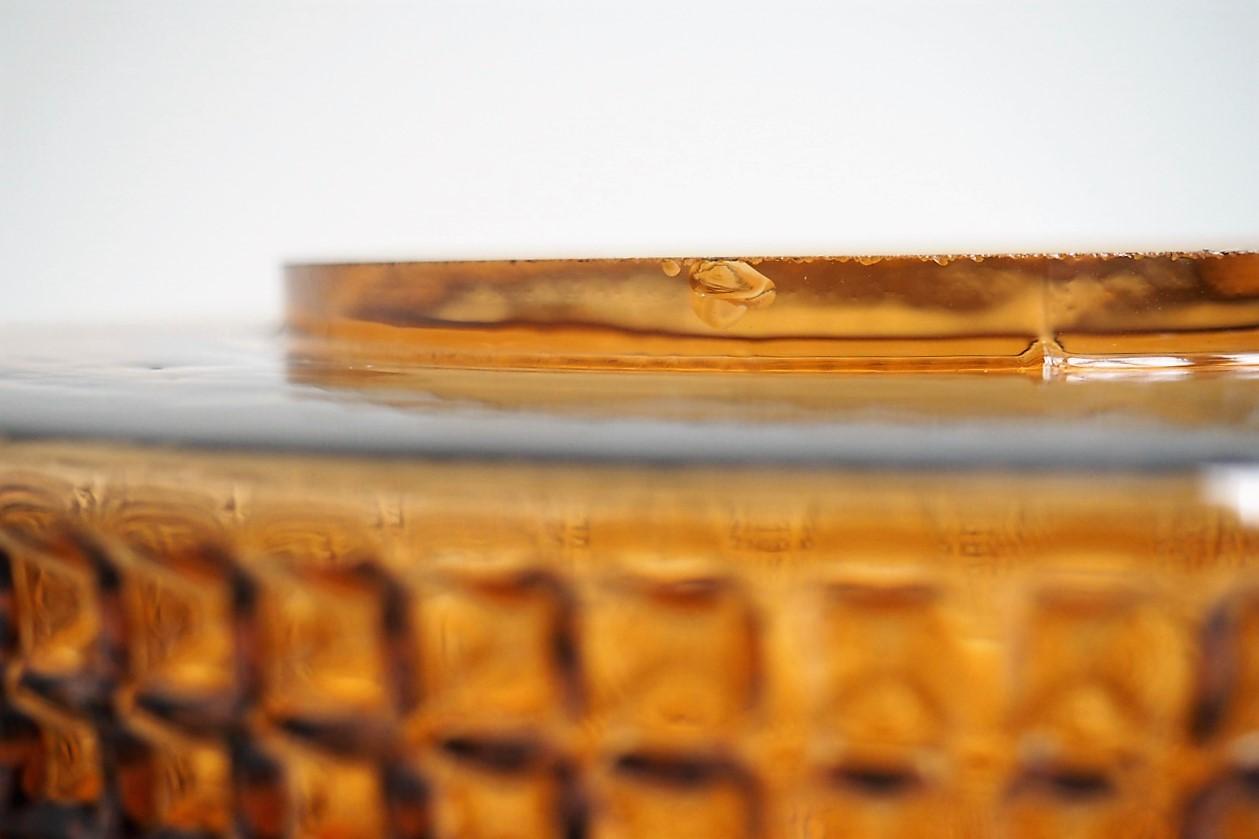 Danish Amber Colored Glass Light with Brass Colored Shade, 1960s at 1stDibs