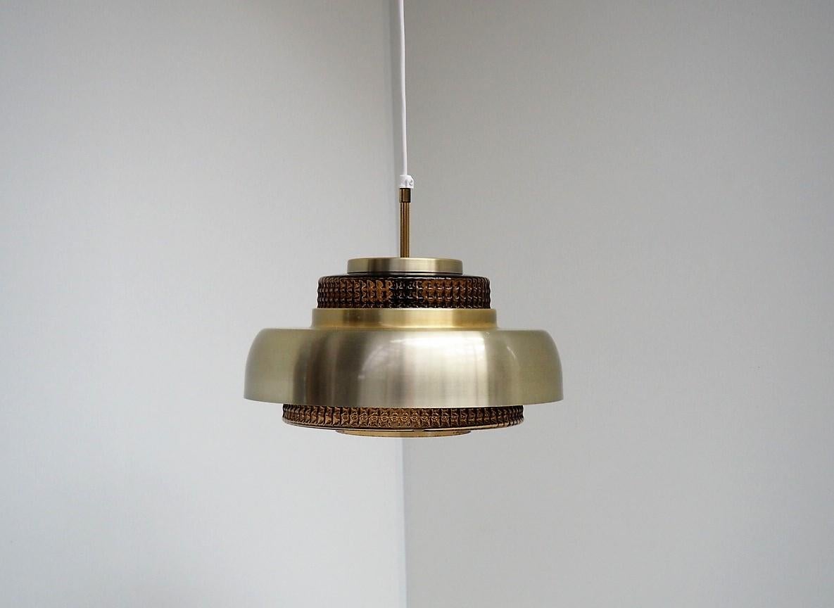 Danish Amber Colored Glass Light with Brass Colored Shade, 1960s at 1stDibs