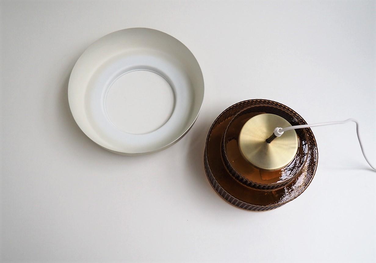 Danish Amber Colored Glass Light with Brass Colored Shade, 1960s at 1stDibs