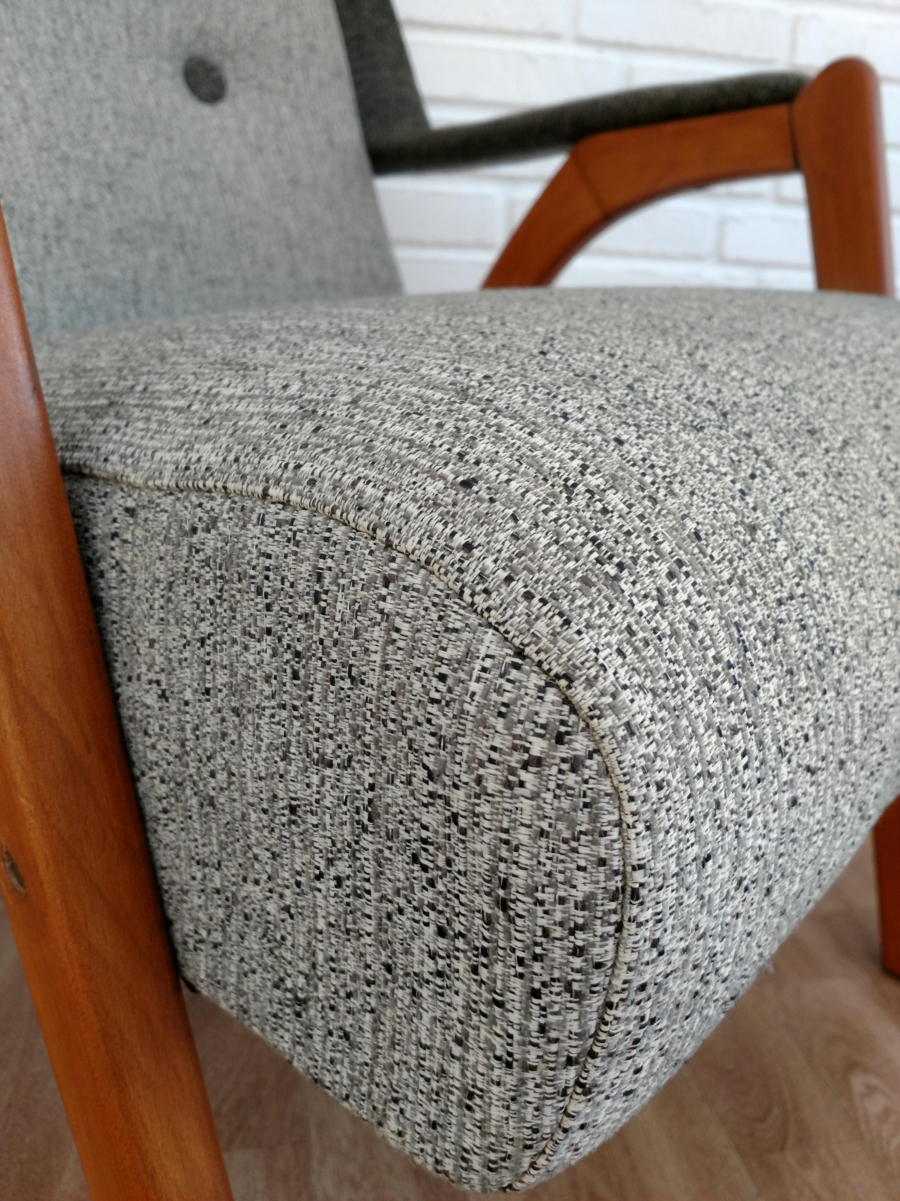 Danish Armchair, 1960s-1970s Stained Beech, Quality Fabrics, Completely ...