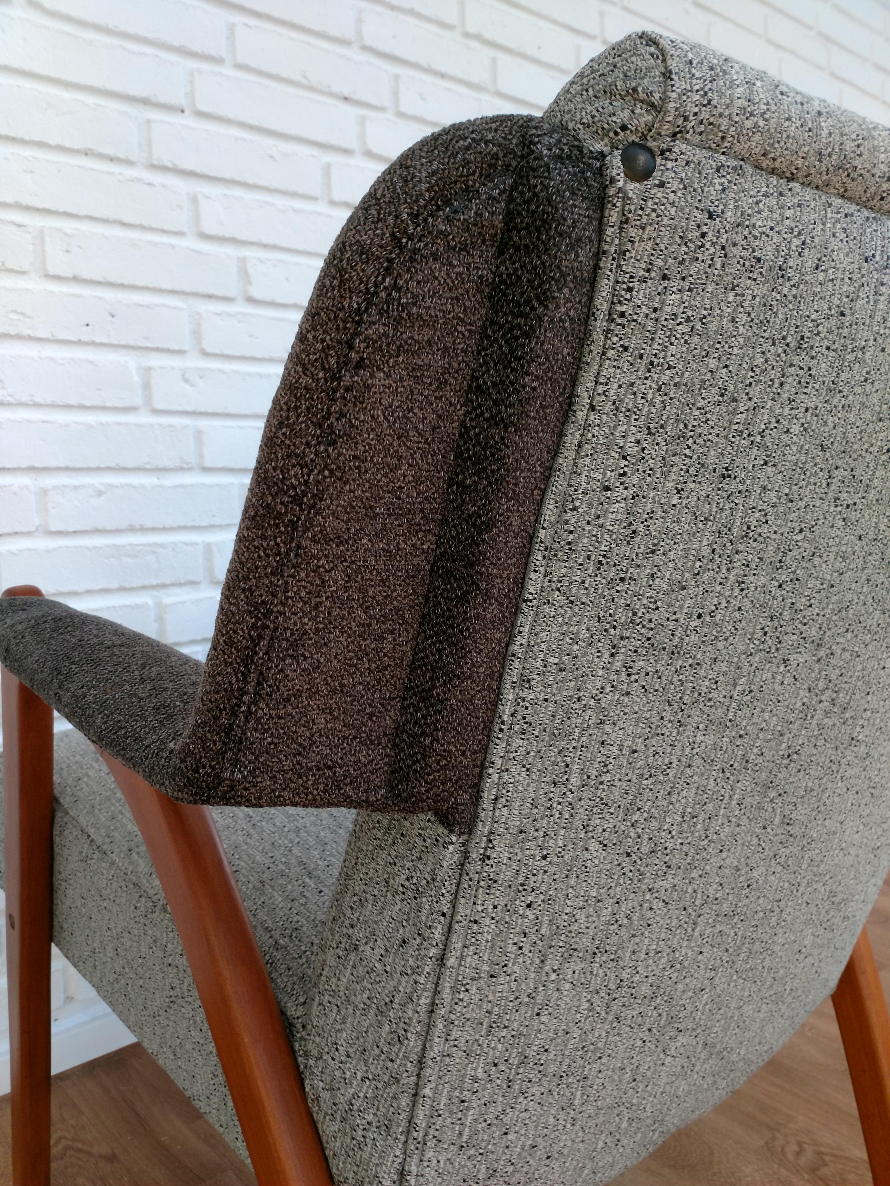 Danish Armchair, 1960s-1970s Stained Beech, Quality Fabrics, Completely ...