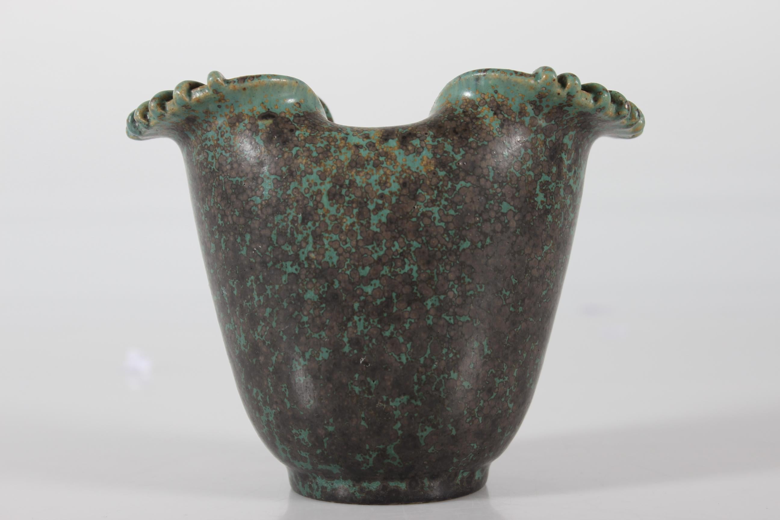 Danish Arne Bang Art Deco Stoneware Vase with Verdigris Green Glaze ...