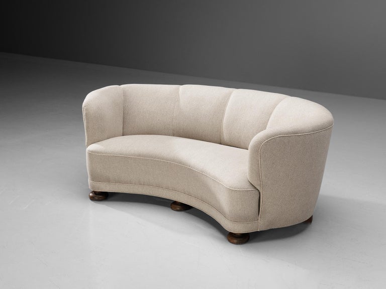 Danish Art Deco Curved Sofa in Beige Fabric and Ash at 1stDibs