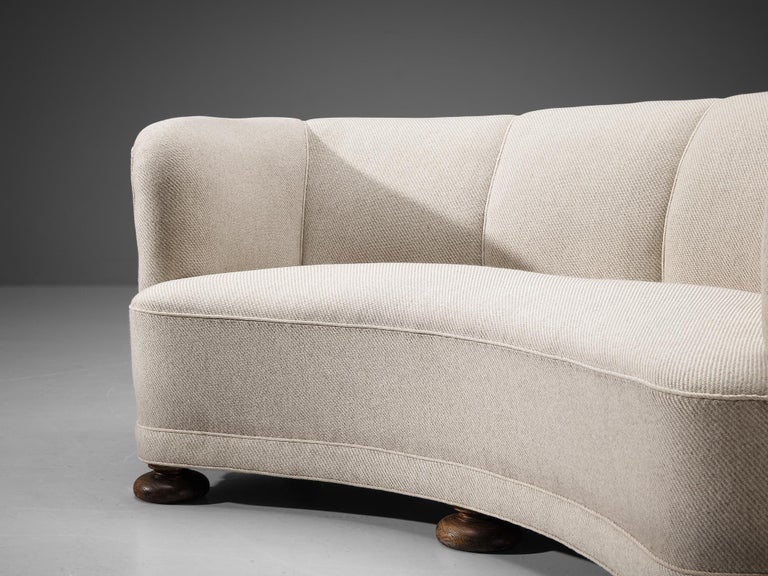 Danish Art Deco Curved Sofa in Beige Fabric and Ash at 1stDibs