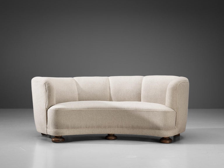 Danish Art Deco Curved Sofa in Beige Fabric and Ash at 1stDibs