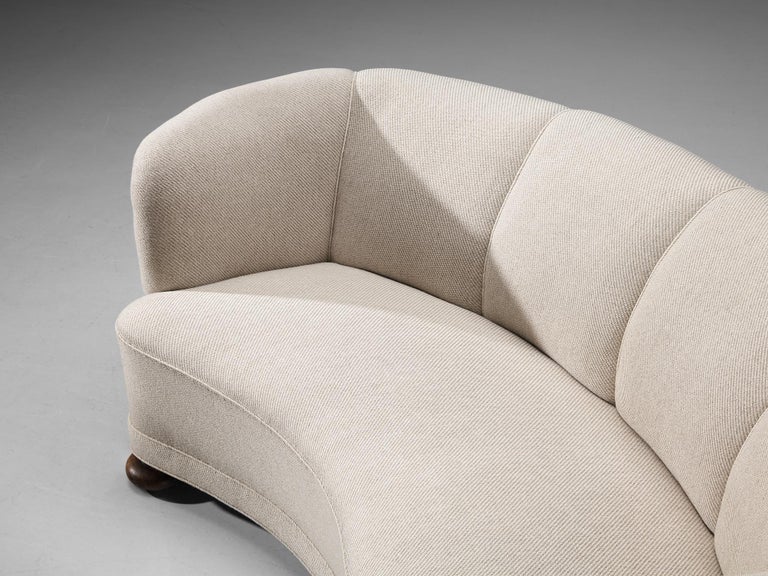Danish Art Deco Curved Sofa in Beige Fabric and Ash at 1stDibs