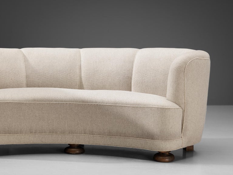 Danish Art Deco Curved Sofa in Beige Fabric and Ash at 1stDibs