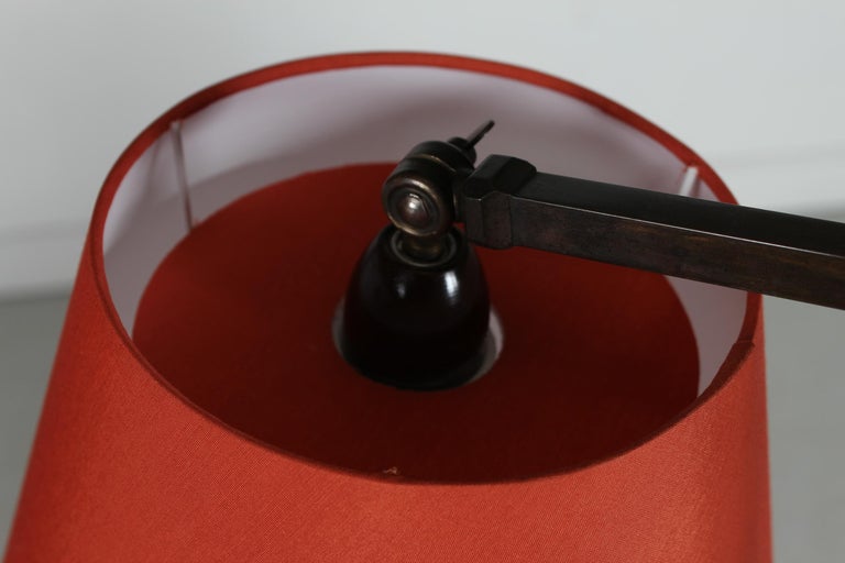 Danish Art Deco Floor Lamp 1930s of Dark Brown Bras with New Orange Red ...