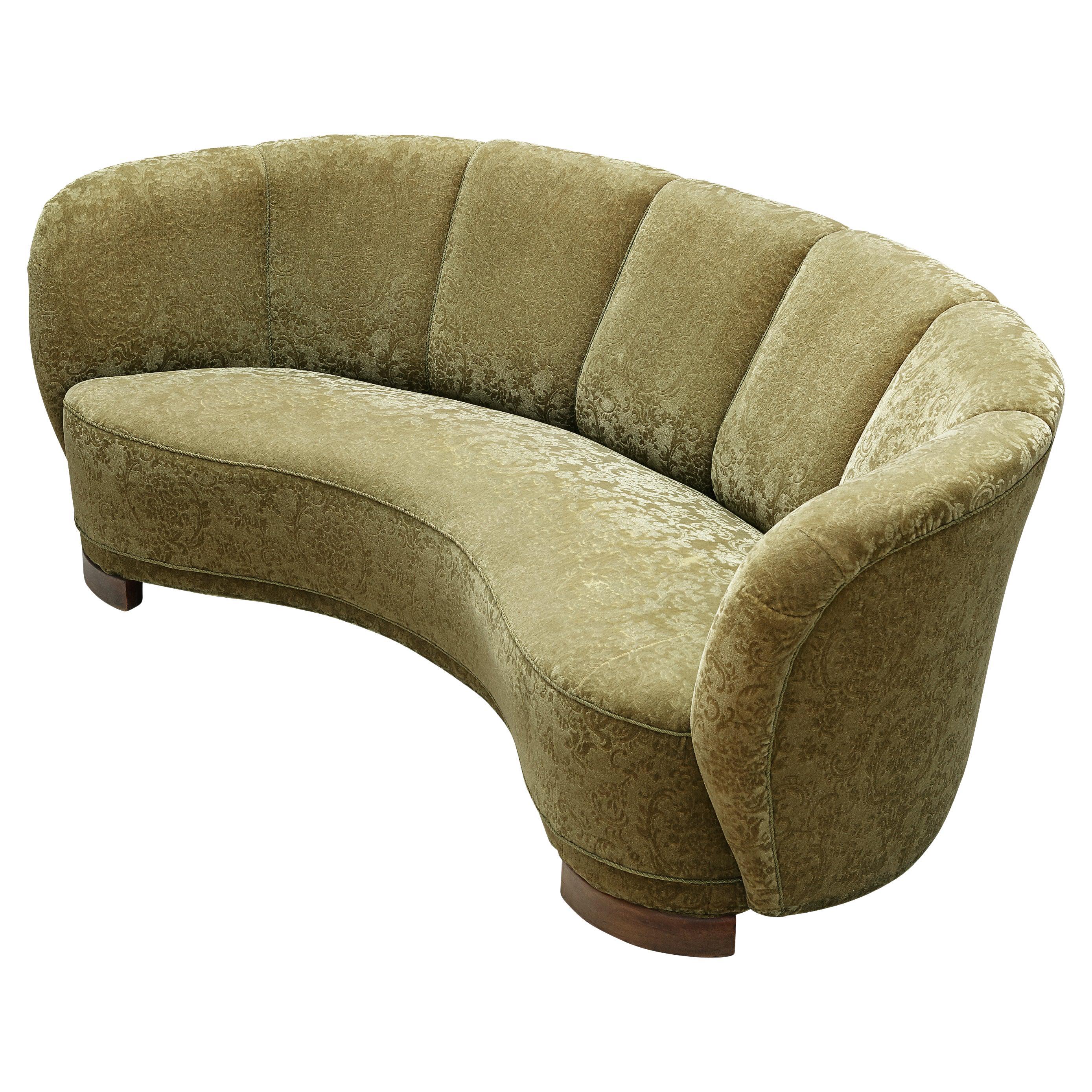 Danish Banana Sofa in Floral Textured Upholstery at 1stDibs | banana couch