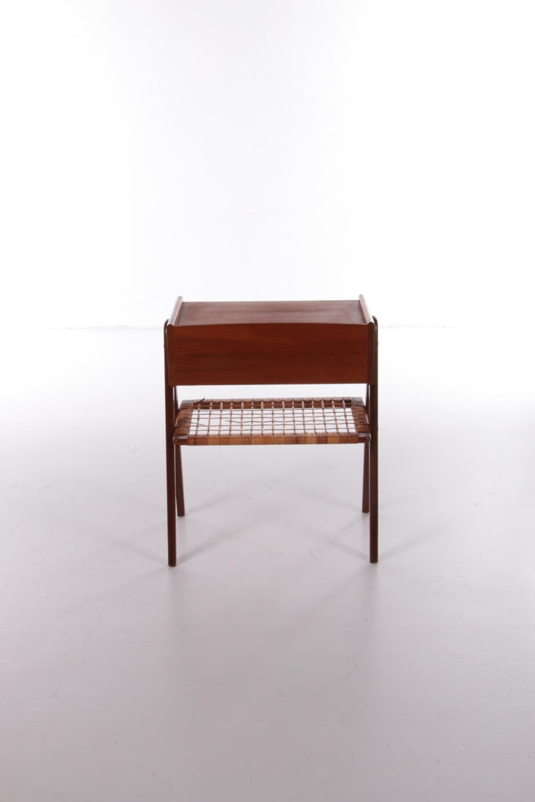 Danish Bedside Table with Rattan Rack and Drawer, 1960s Denmark at 1stDibs