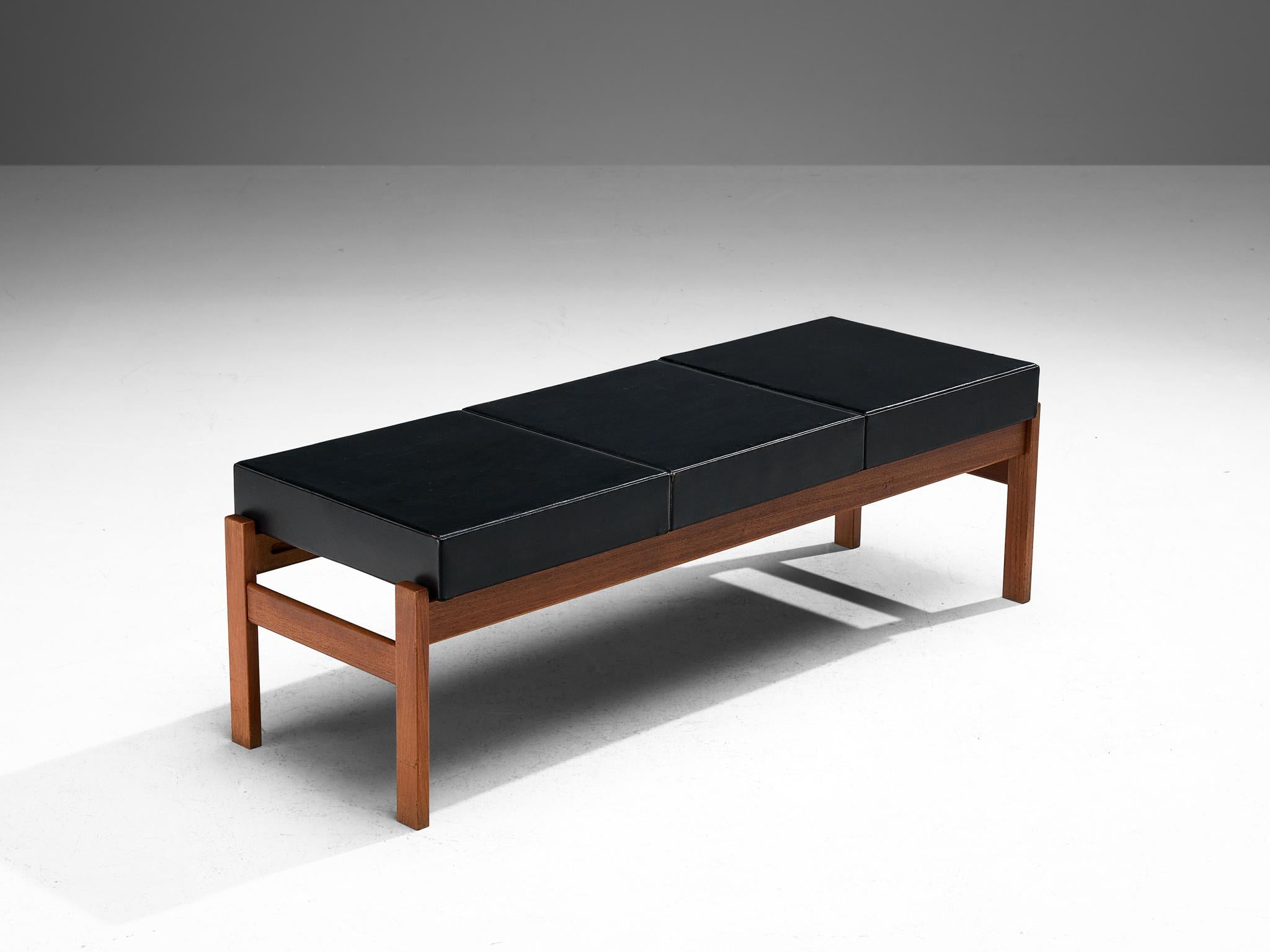 Danish Bench in Teak and Black Upholstery For Sale at 1stDibs