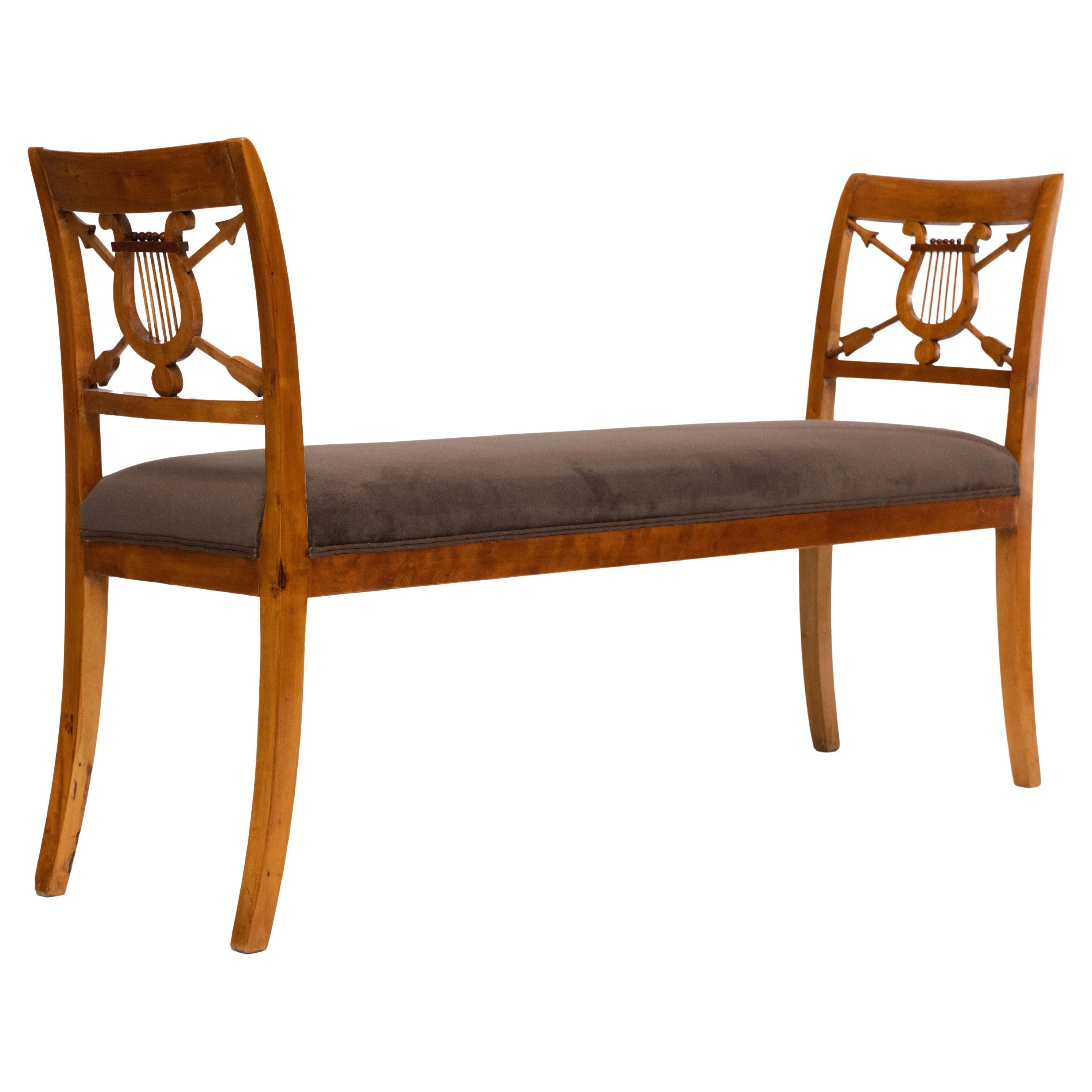 Danish Birch wood Empire Bench with Lyre Motif For Sale at 1stDibs