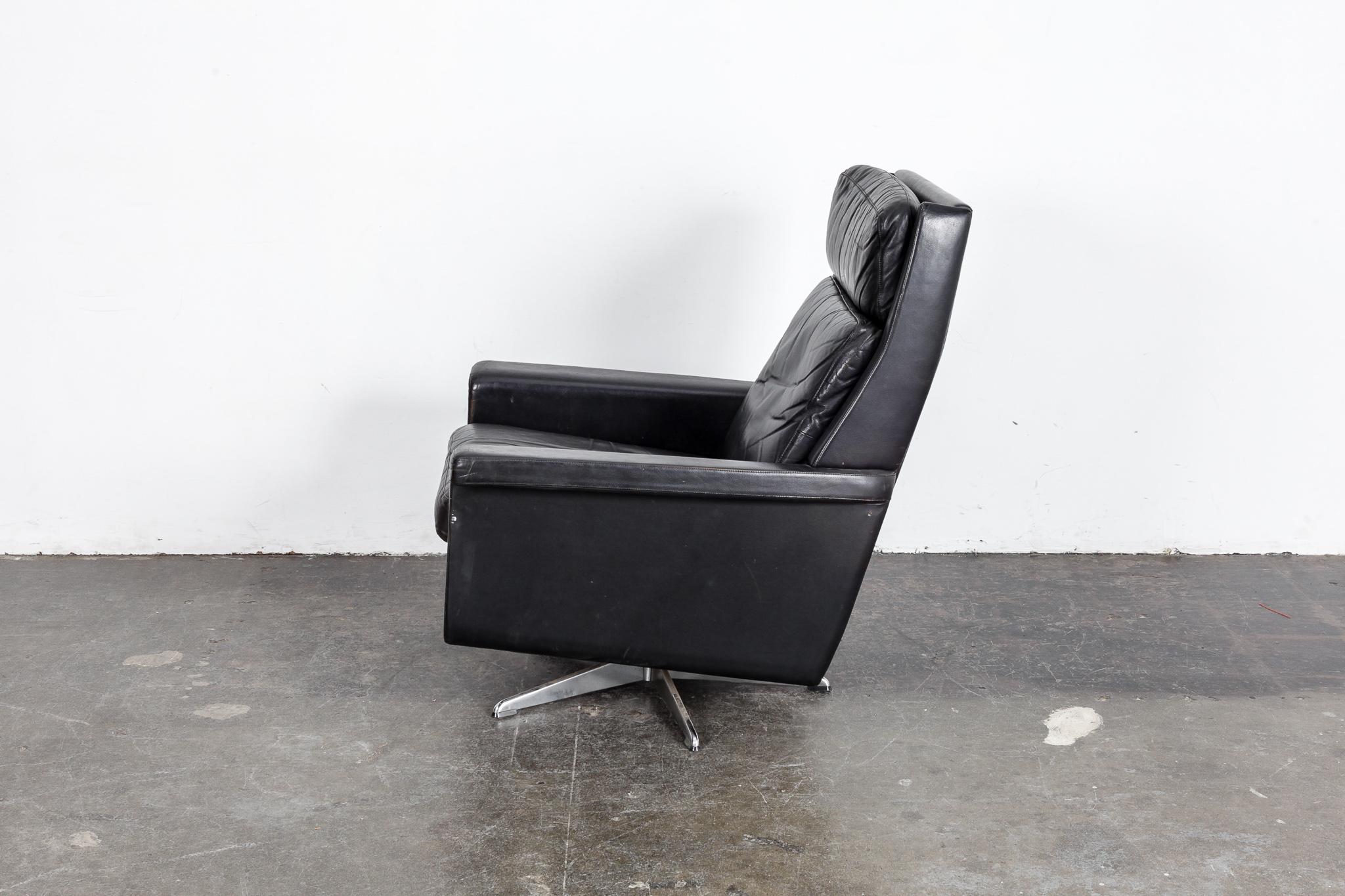 Danish Black Leather 1950s Tall Back Swivel Chair For Sale at 1stDibs ...