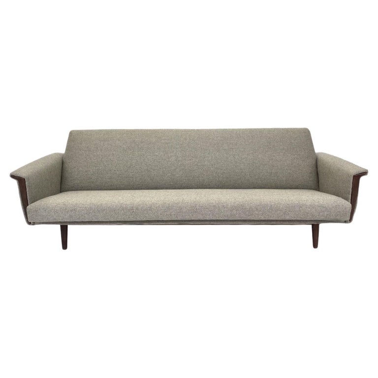 Danish Brown Wool and Teak 3 4 Double Sofabed Sofa Mid Century 1960s For Sale at 1stDibs