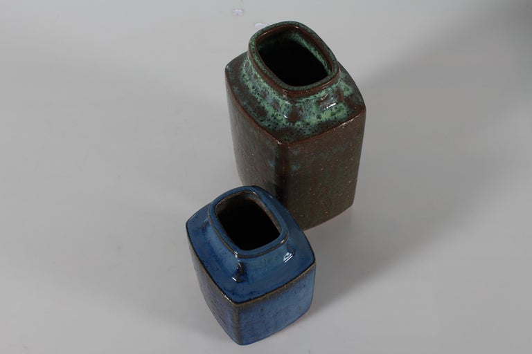 Danish Brutalist Pair of Square Rustic Ceramic Vases by Jytte Trebbien ...