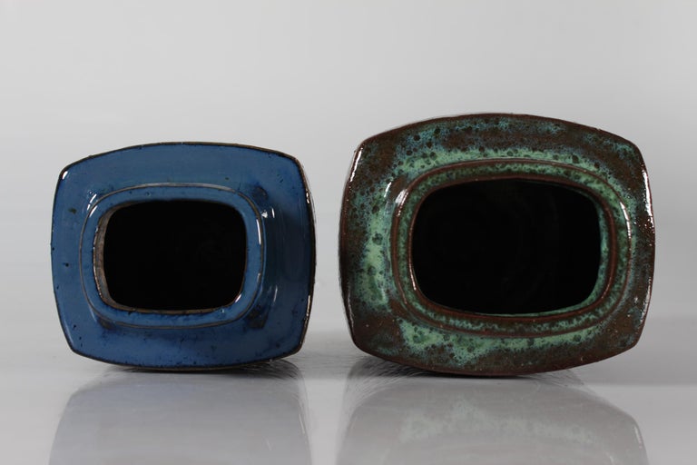 Danish Brutalist Pair of Square Rustic Ceramic Vases by Jytte Trebbien ...