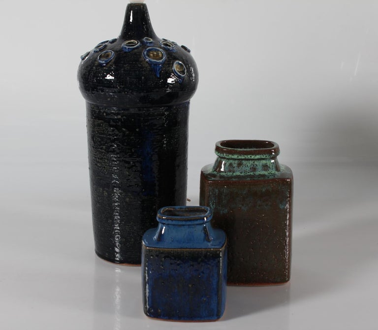 Danish Brutalist Pair of Square Rustic Ceramic Vases by Jytte Trebbien ...