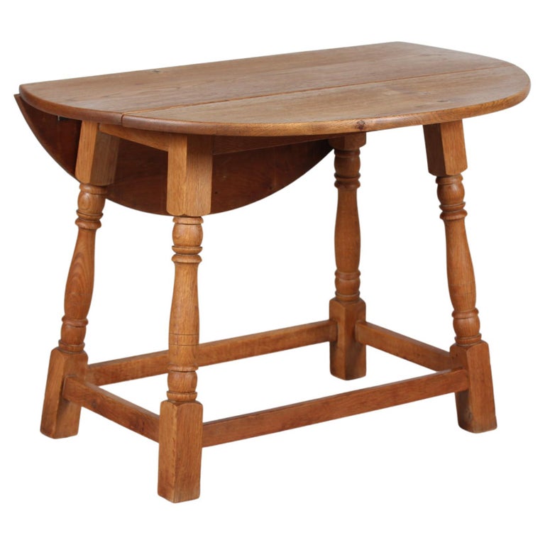 Danish Brutalist Style Small Drop-Leaf Coffee Table Made of Solid Oak ...