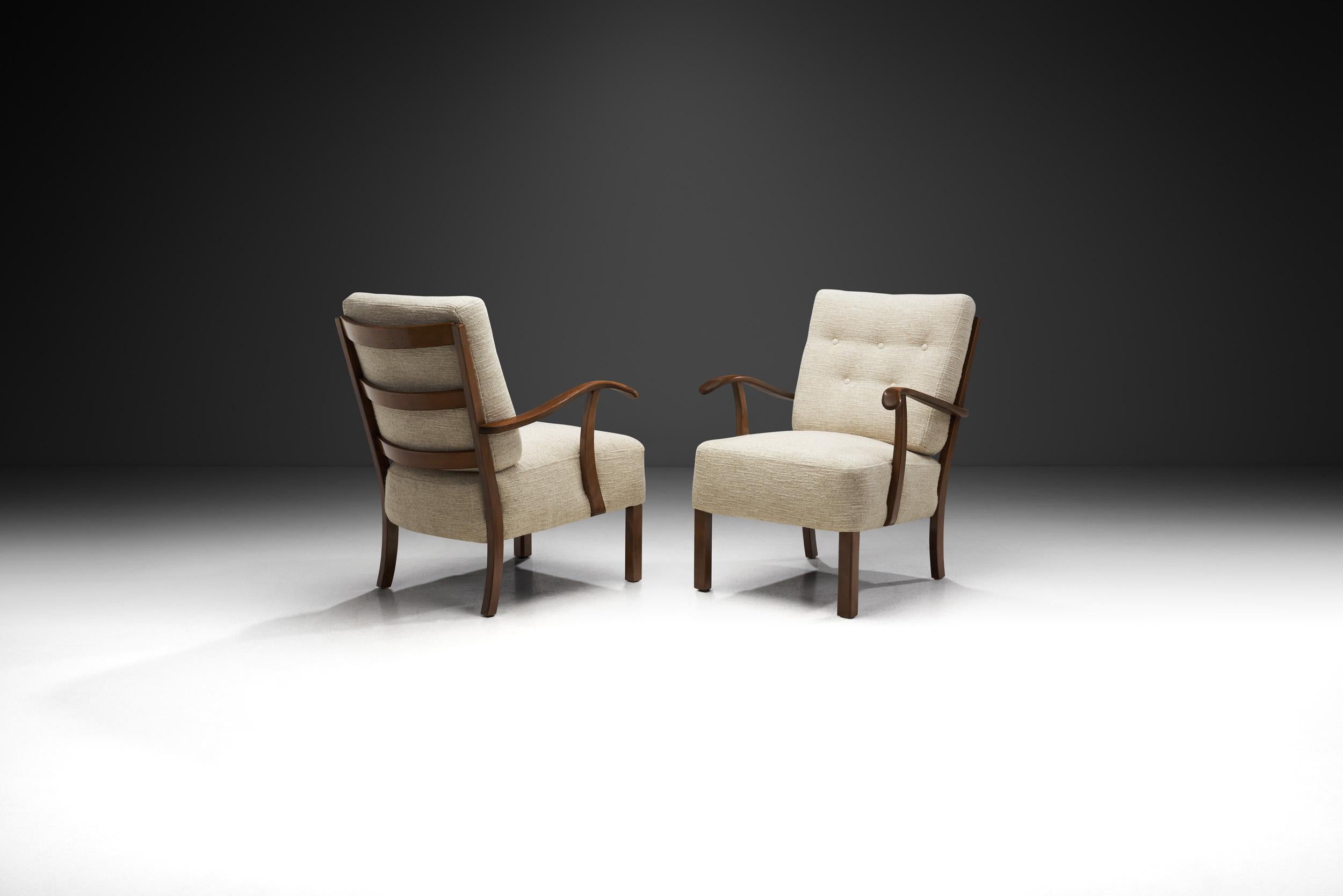 Danish Cabinetmaker Stained Beech Easy Chairs, Denmark, ca 1950s at 1stDibs