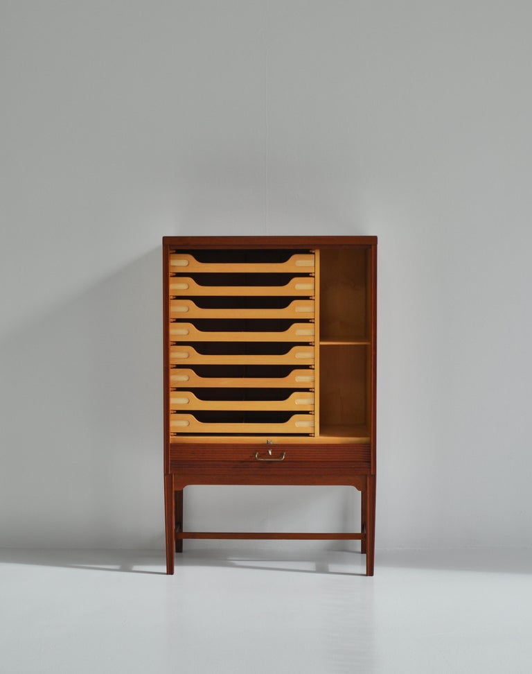 Danish Cabinetmaker Tambour Filing Cabinet In Teakwood Illums