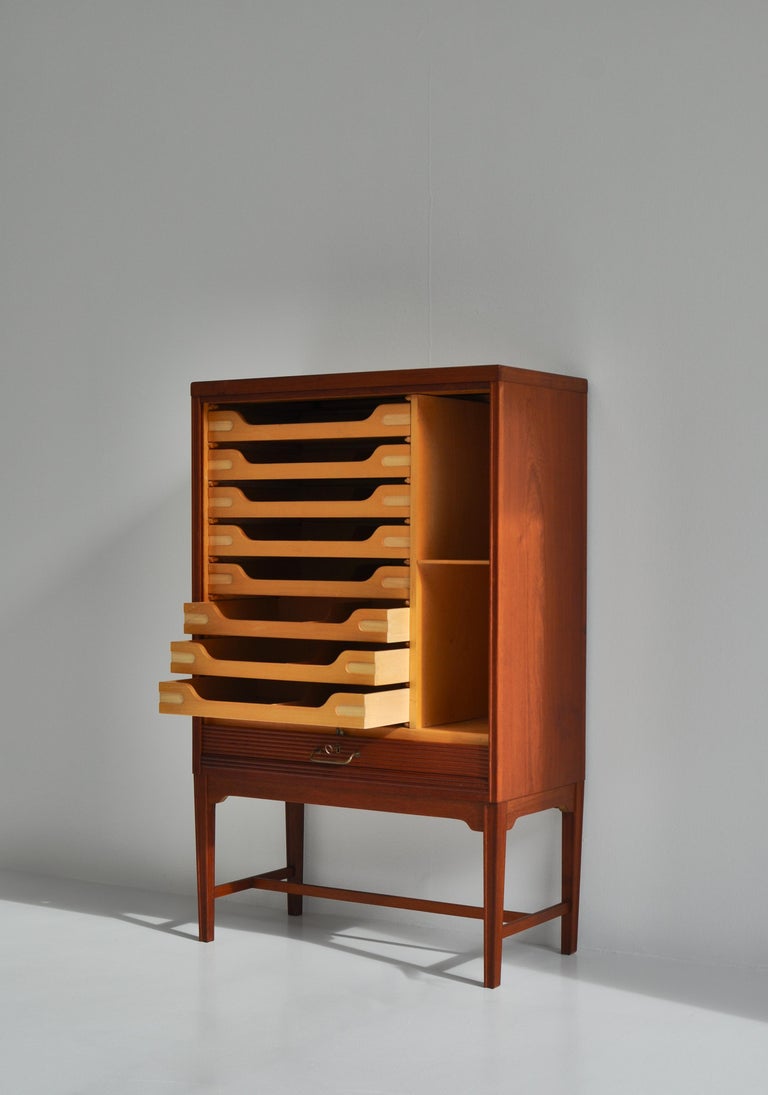 Danish Cabinetmaker Tambour Filing Cabinet In Teakwood Illums