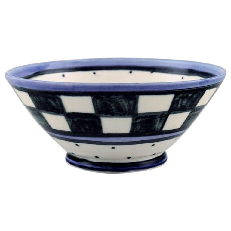 Danish Ceramist, Unique Bowl in Hand Painted Ceramics, Checkered Design ...