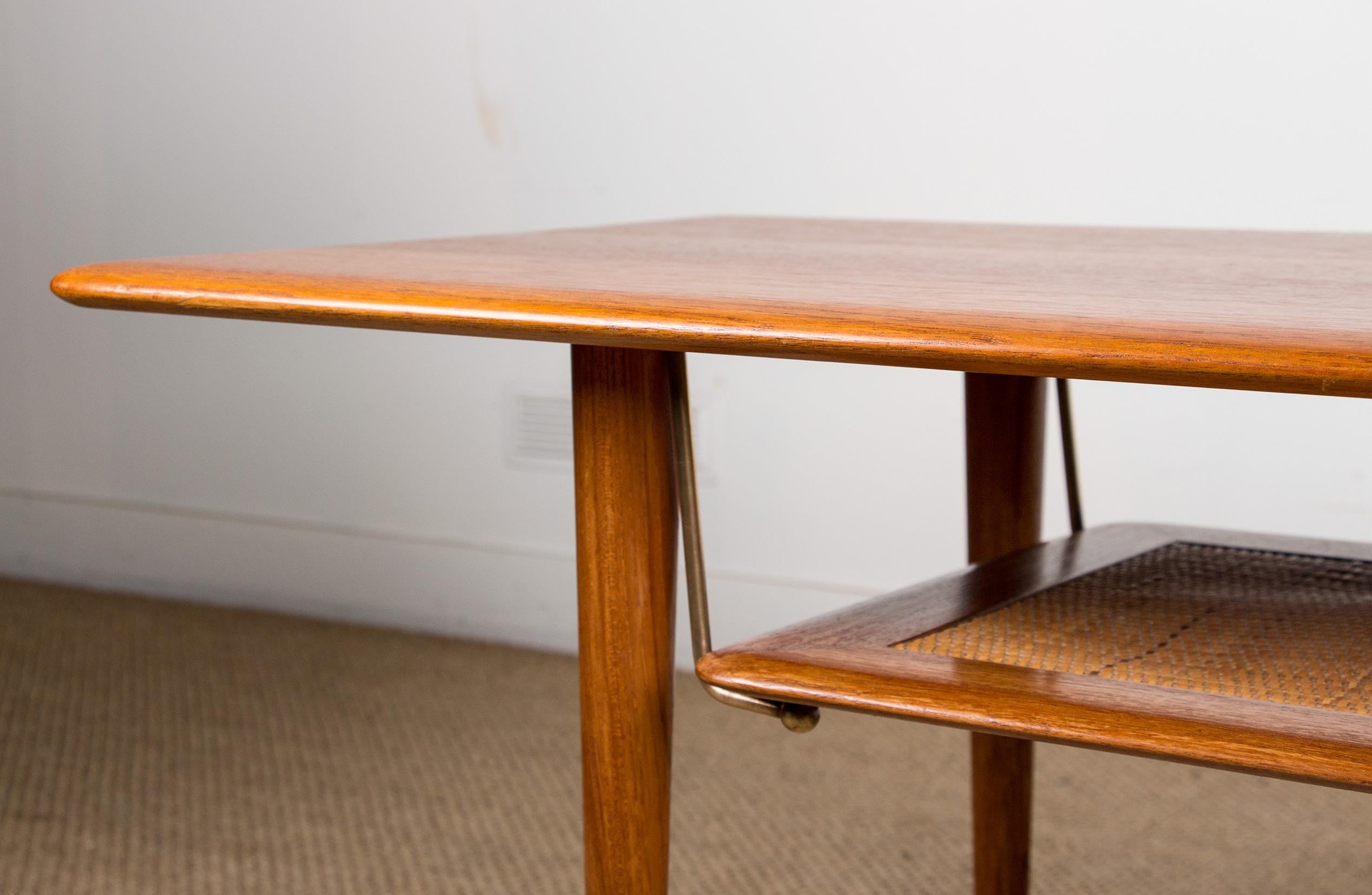 Danish Coffee Table 2 Levels in Teak, Cane and Brass Model Fd 516 by ...