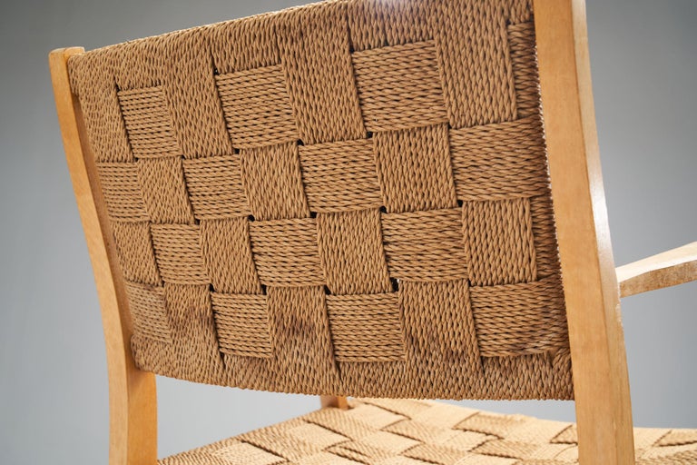 Danish Cord and Beech Rocking Chair, Denmark, 1940s For Sale at 1stDibs