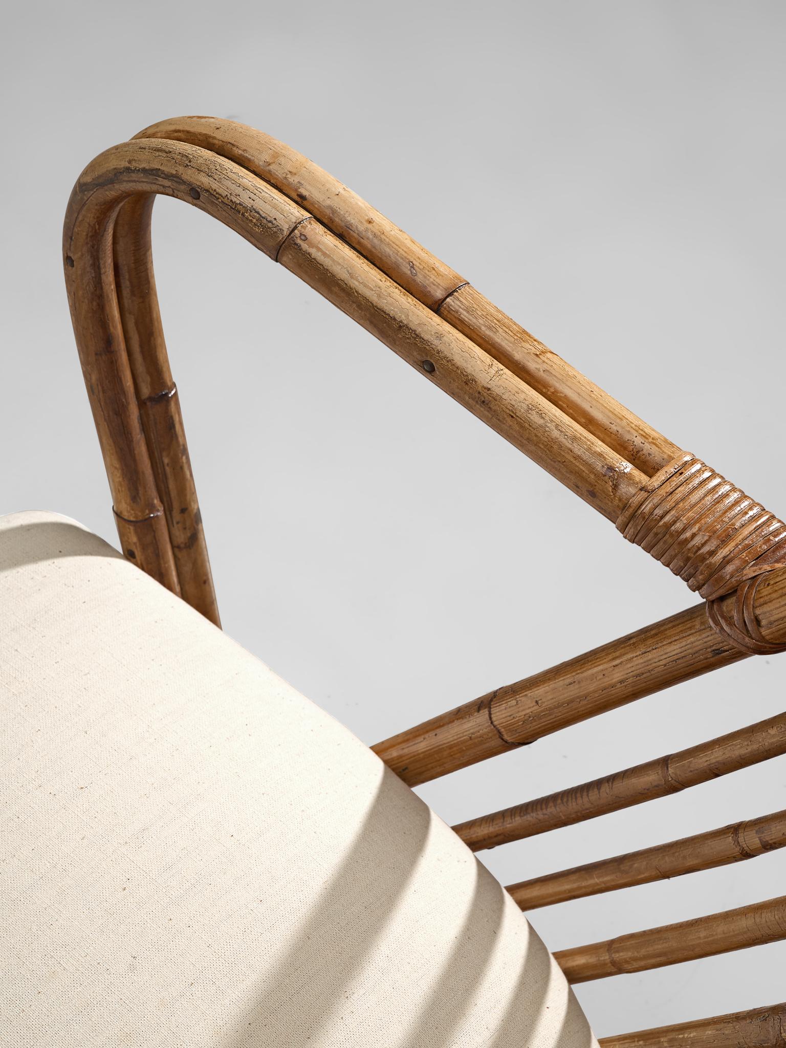 Danish Curved Rattan Sofa with Eggshell White Upholstery For Sale at ...