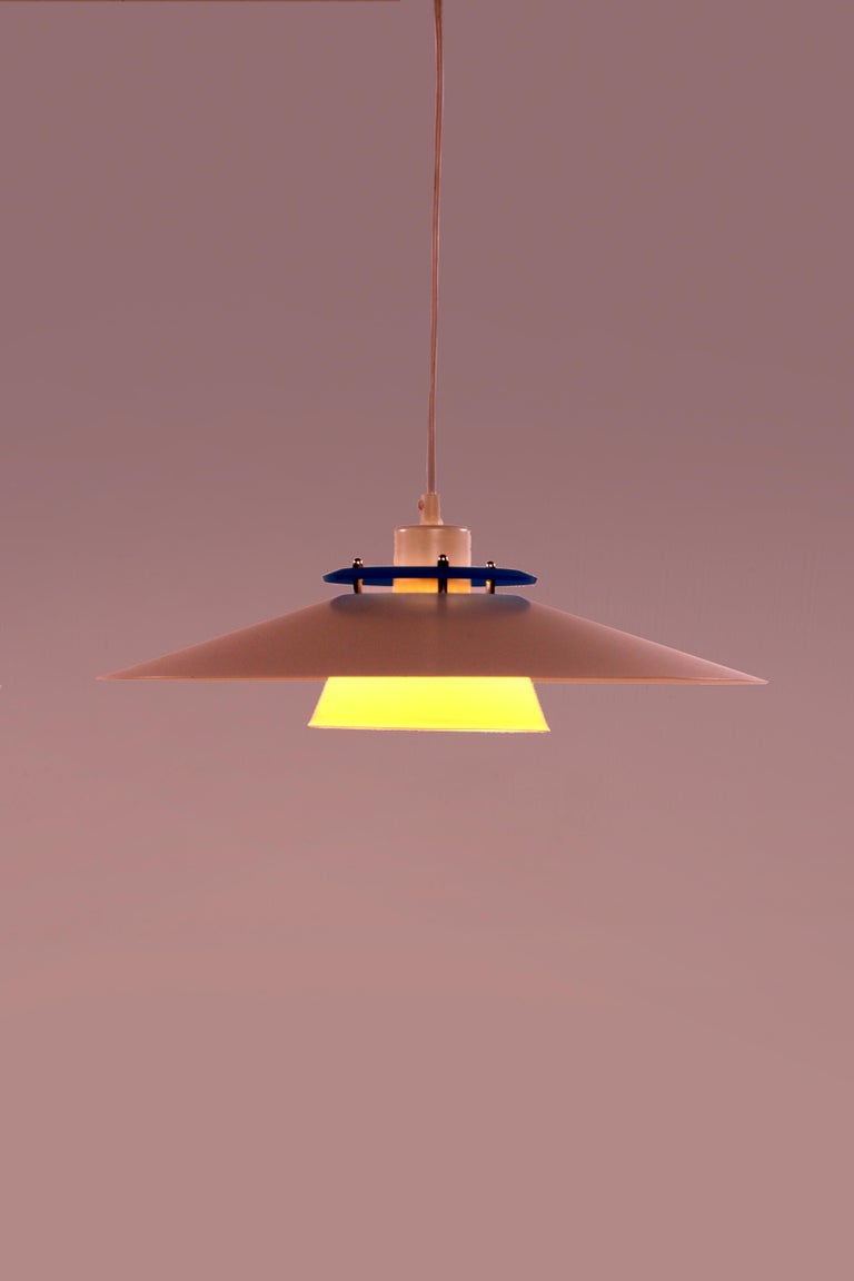 Danish Design Hanging lamp with blue edge 1970 Denmark. For Sale at 1stDibs