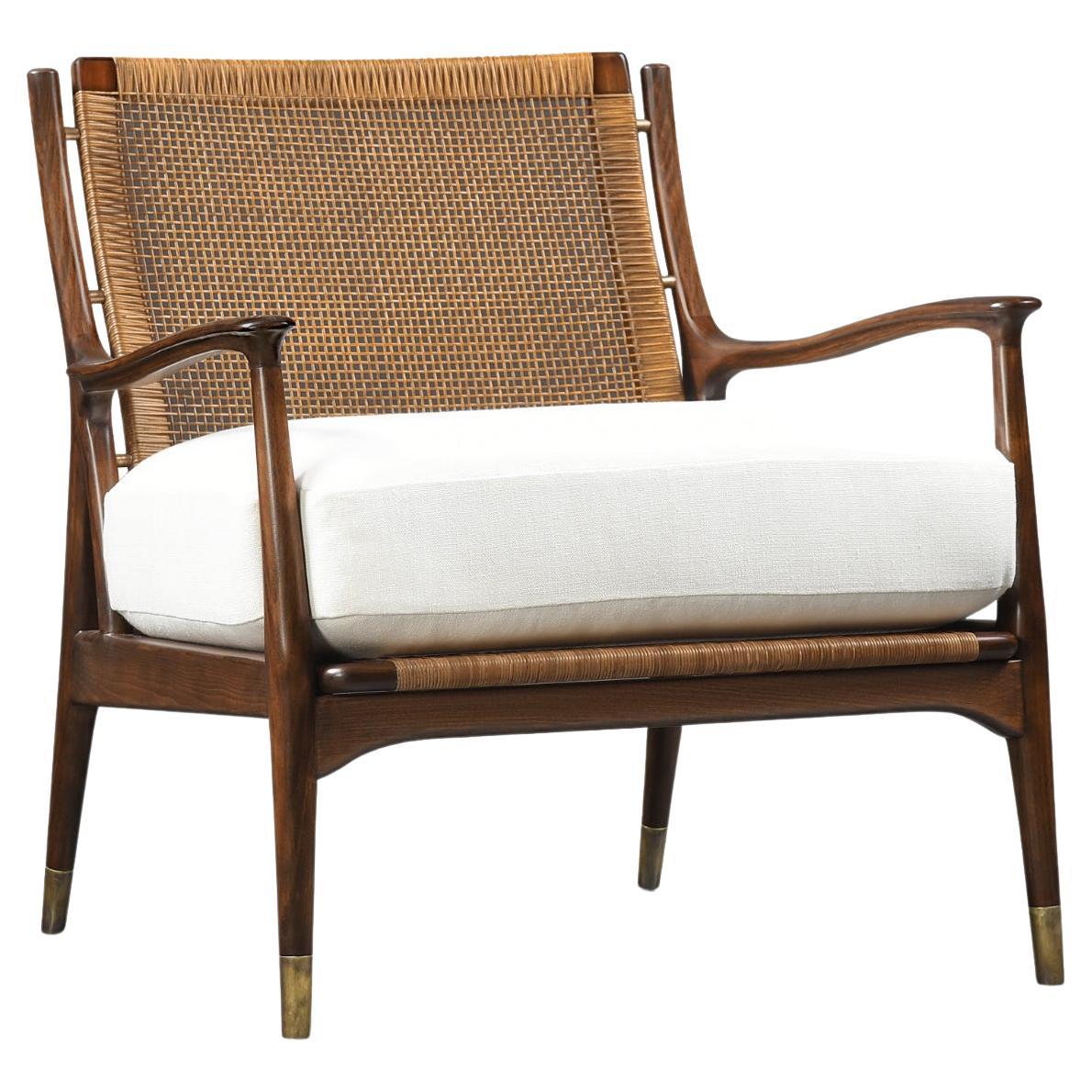 Danish design inspired wood Bans Chair with cane and upholstered ...