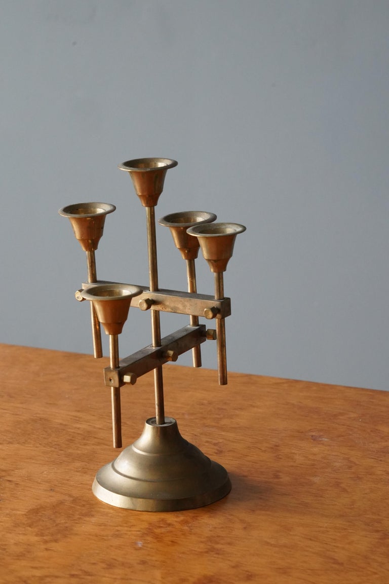 Danish Designer, Adjustable Candelabra, Brass, Denmark, 1940s For Sale ...