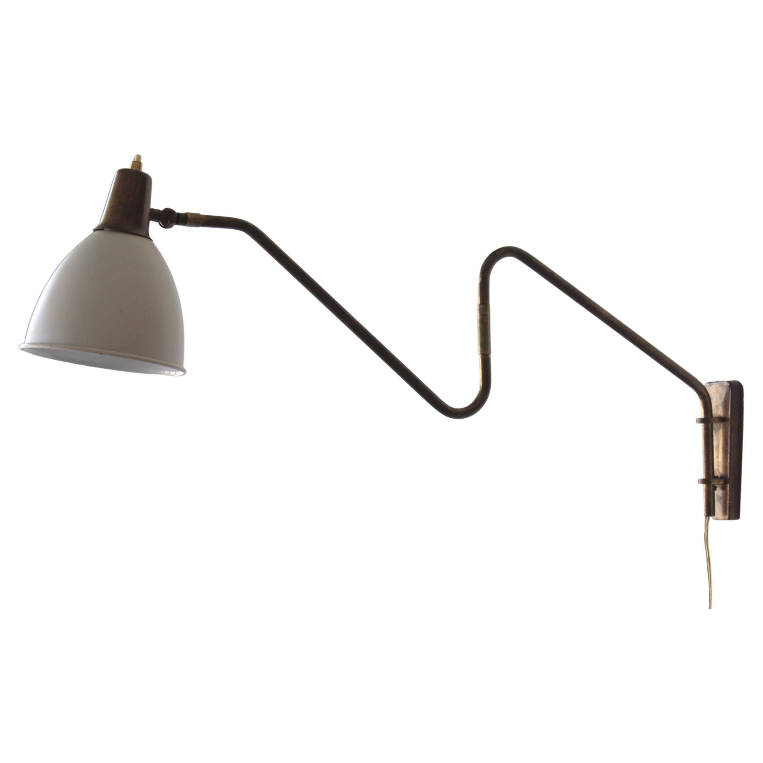Danish Designer, Adjustable Wall Light, Brass, Rattan, Denmark, 1940s ...