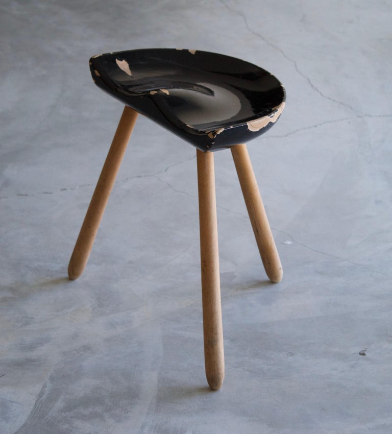 Danish Designer, Stool, Carved Oak, Black Lacquer, Denmark, c. 1950s ...