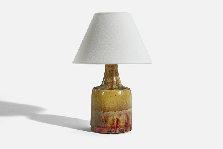Danish Designer, Table Lamp, Green and Red Glazed Stoneware, Denmark ...