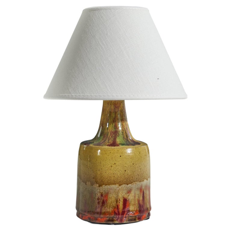 Danish Designer, Table Lamp, Green and Red Glazed Stoneware, Denmark ...