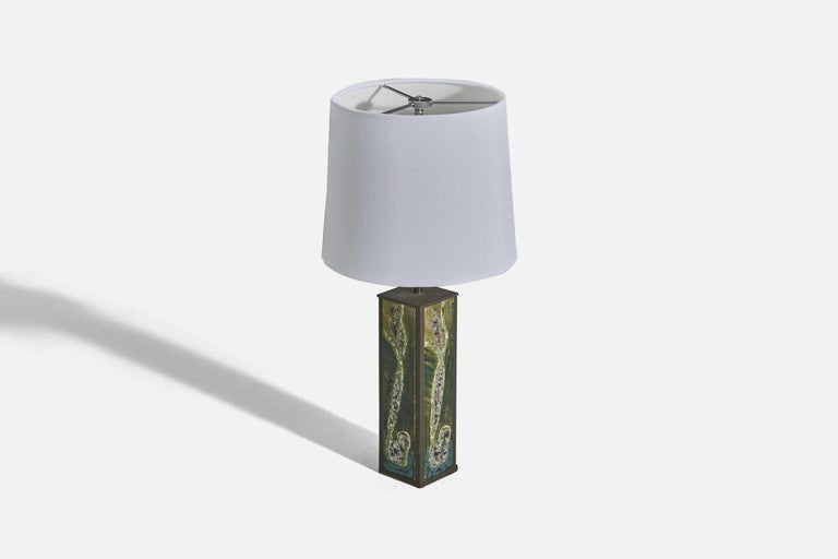 Danish Designer, Table Lamp, Green Glazed Stoneware, Metal, Denmark ...
