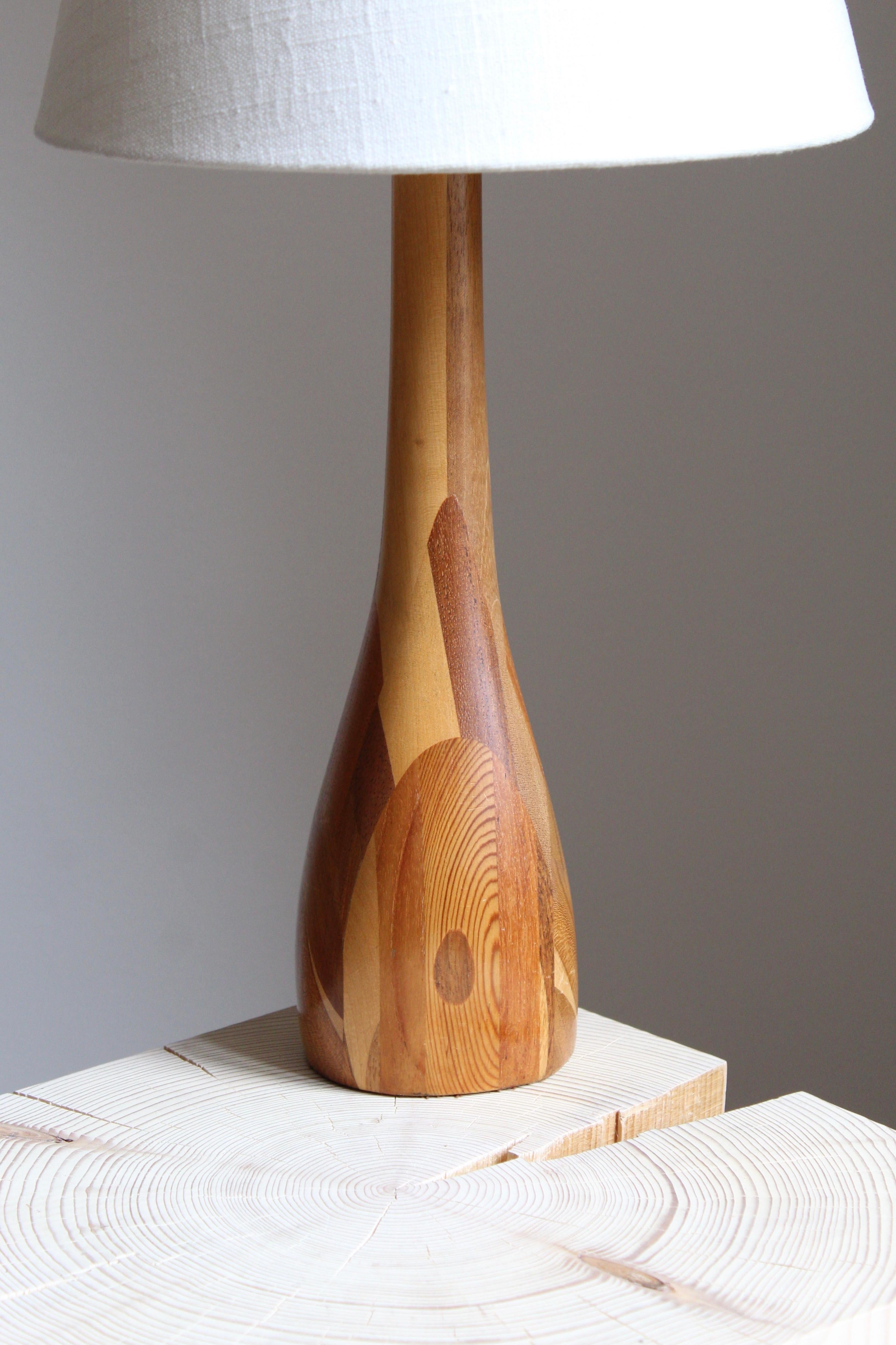 Danish Designer, Table Lamp, Solid Joined Woods, Linen, Denmark, 1950s ...