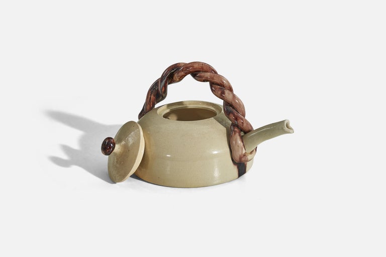 Danish Designer, Teapot, Beige And Brown Stoneware, Denmark, 1950s For ...