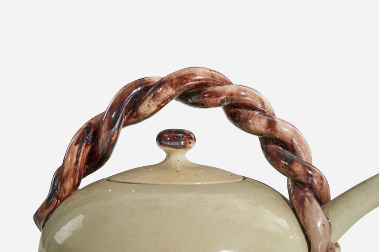 Danish Designer, Teapot, Beige And Brown Stoneware, Denmark, 1950s For ...