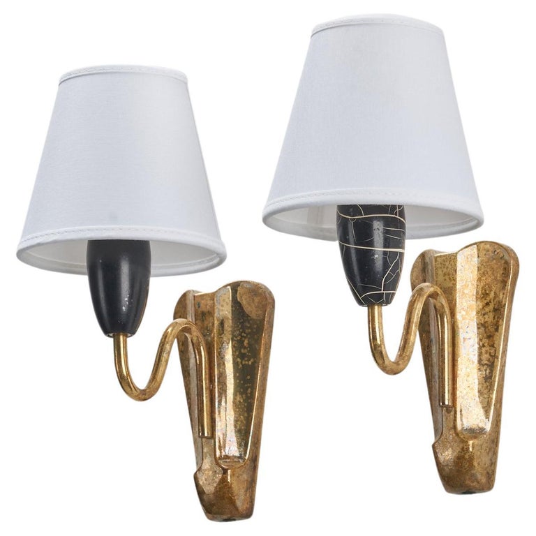 Danish Designer, Wall Lights, Brass, Resin, Fabric, Denmark, 1950s For ...