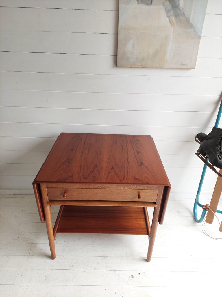 Danish Drop Leaf Sewing Table in Teak 1950s, Hans Wegner Andreas Tuck ...
