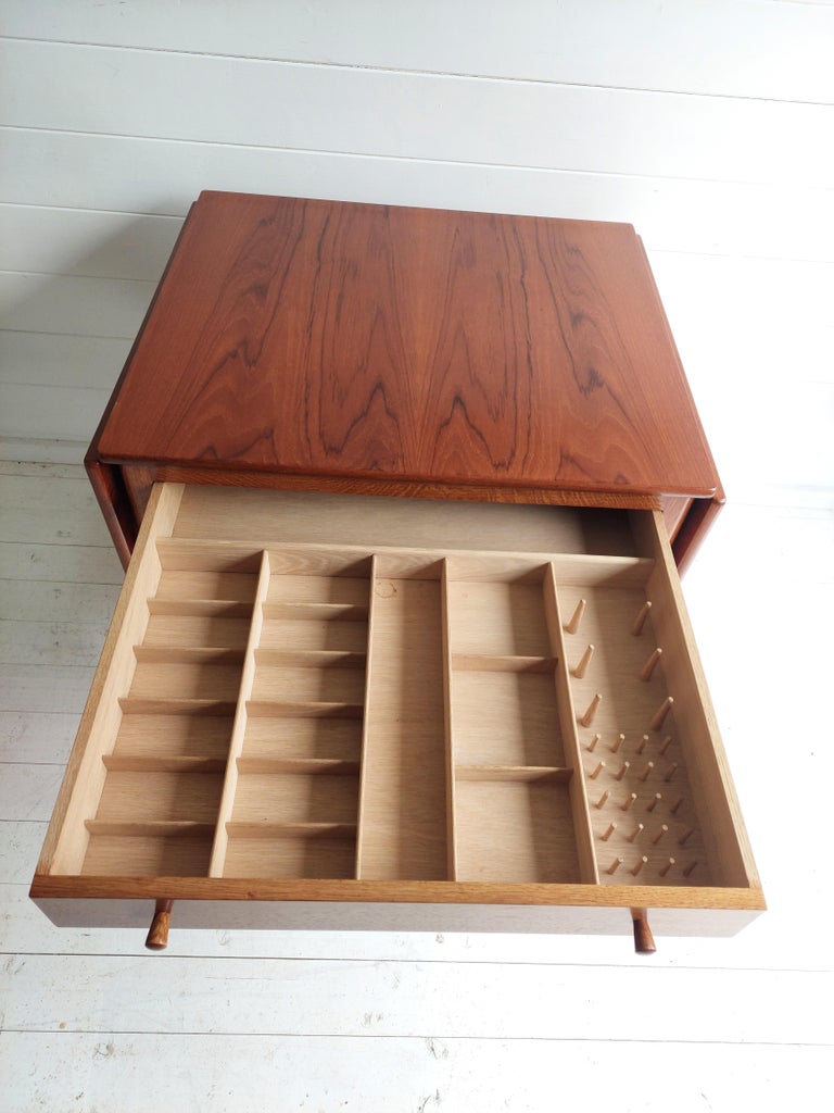 Danish Drop Leaf Sewing Table in Teak 1950s, Hans Wegner Andreas Tuck ...